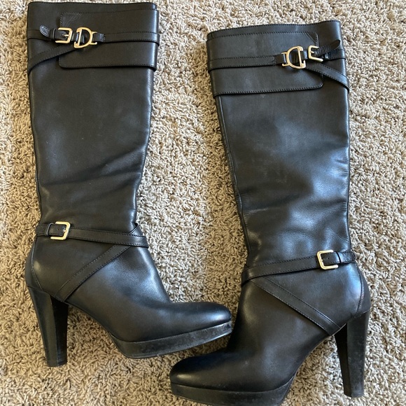 Cole Haan | Shoes | Coke Haan Nike Air Black Platform Knee Zip Boots ...